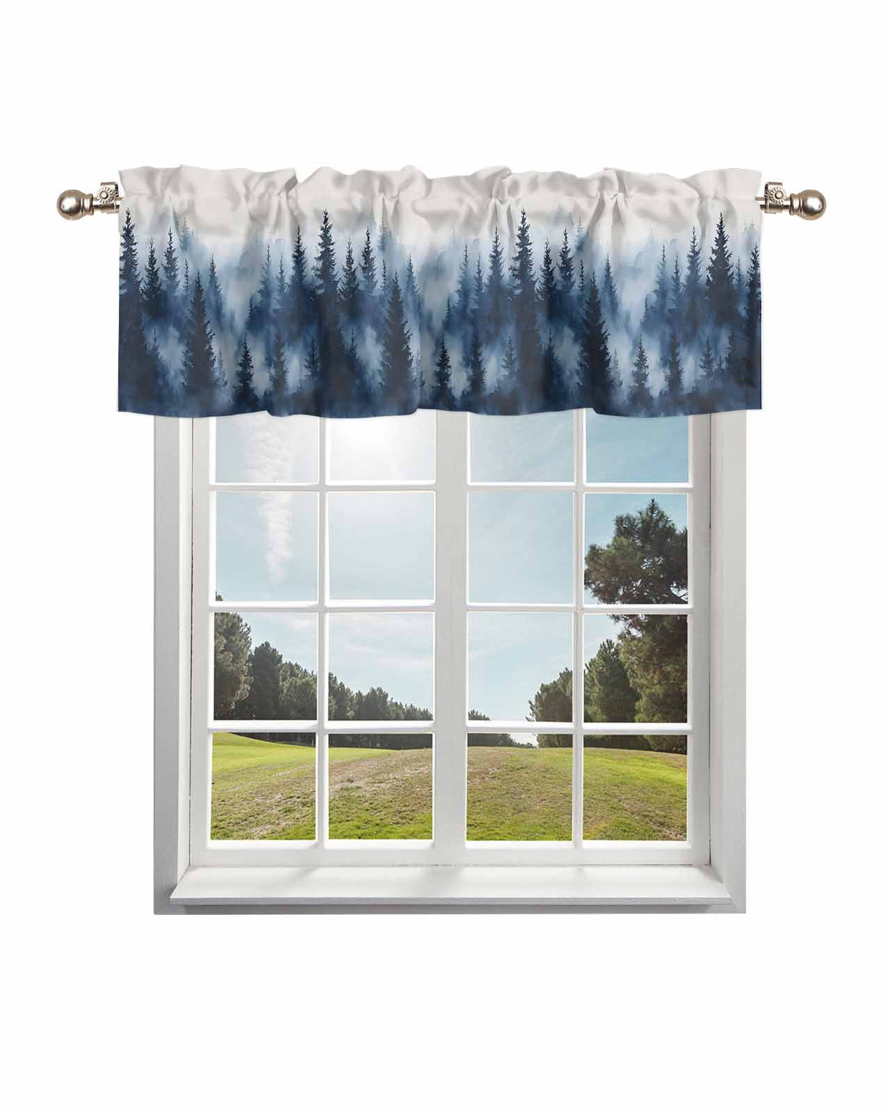 Blue Ombre Tree Curtain Valance for Windows/Living Room/Kitchen ...