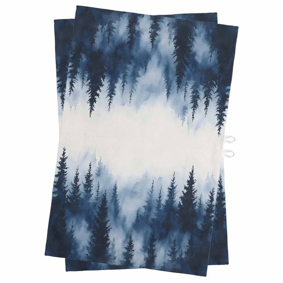 Blue Ombre Tree Kitchen Towels Set of 2, Water Absorbent Dish Towel ...
