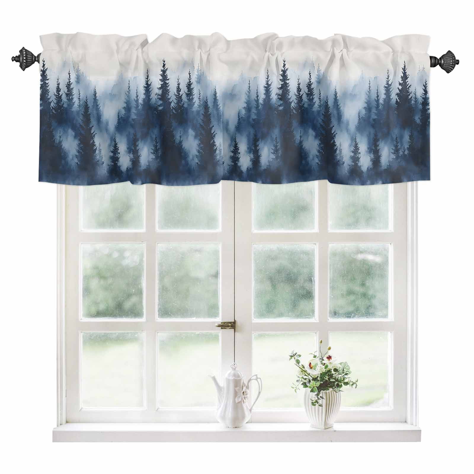 Blue Ombre Tree Kitchen Valances for Windows 42x12 Inch Kitchen ...