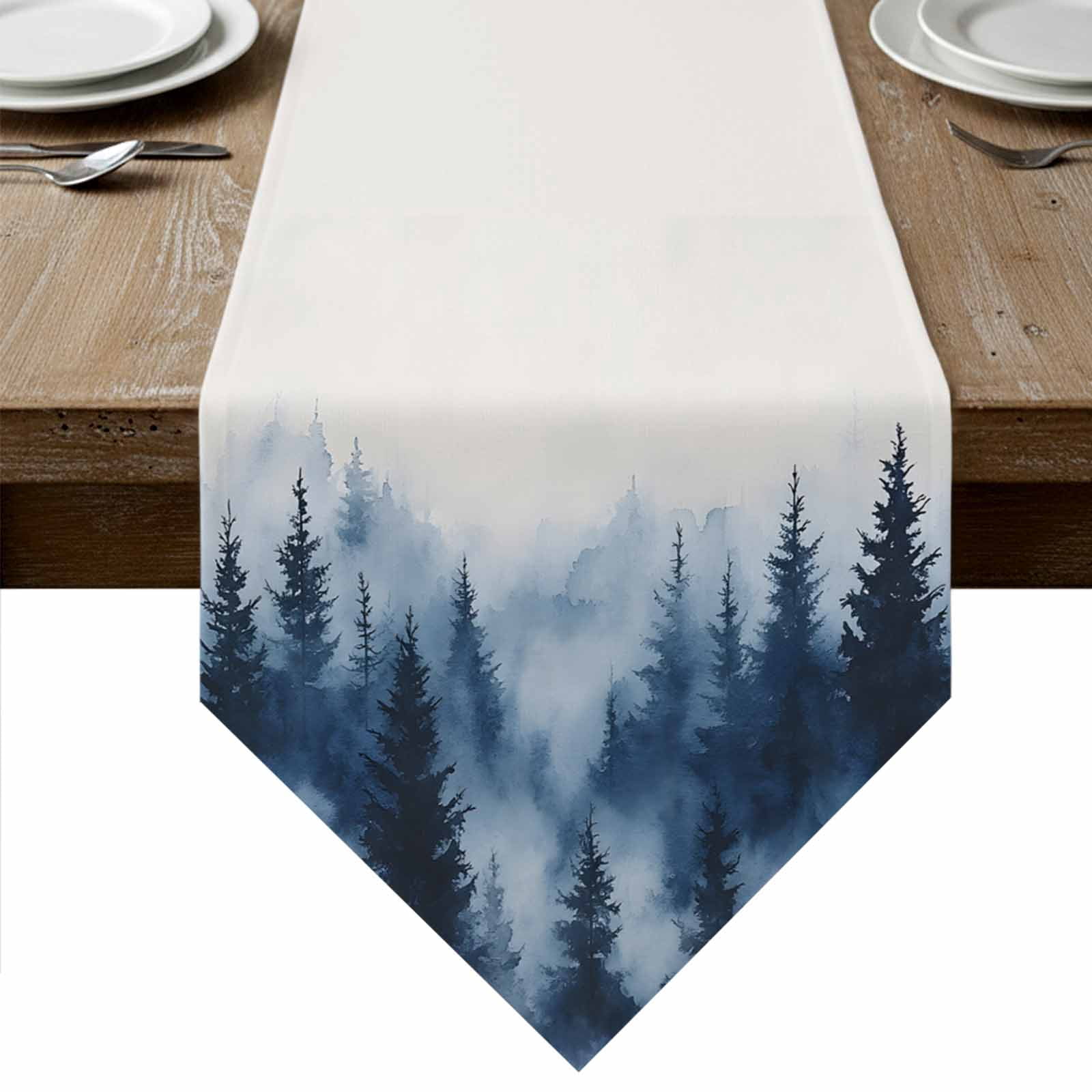 Blue Ombre Tree Table Runner Linen Burlap Table Runner 108 Inches Long ...