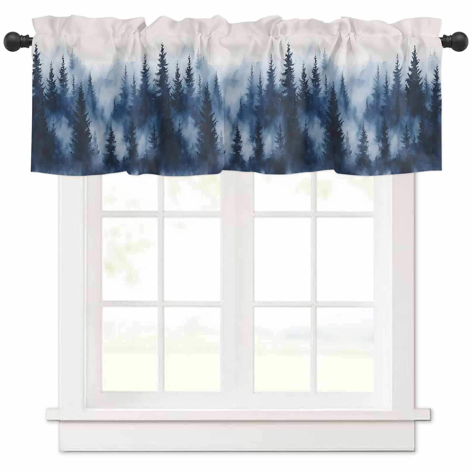 Blue Ombre Tree Valances for Windows Farmhouse Kitchen Curtains ...