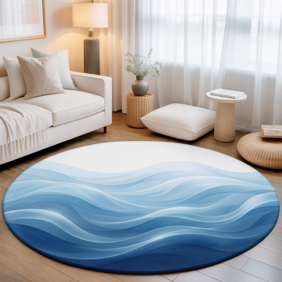 Blue Ombre Washable Round Area Rug 5 ft, Abstract Modern Gradient ...