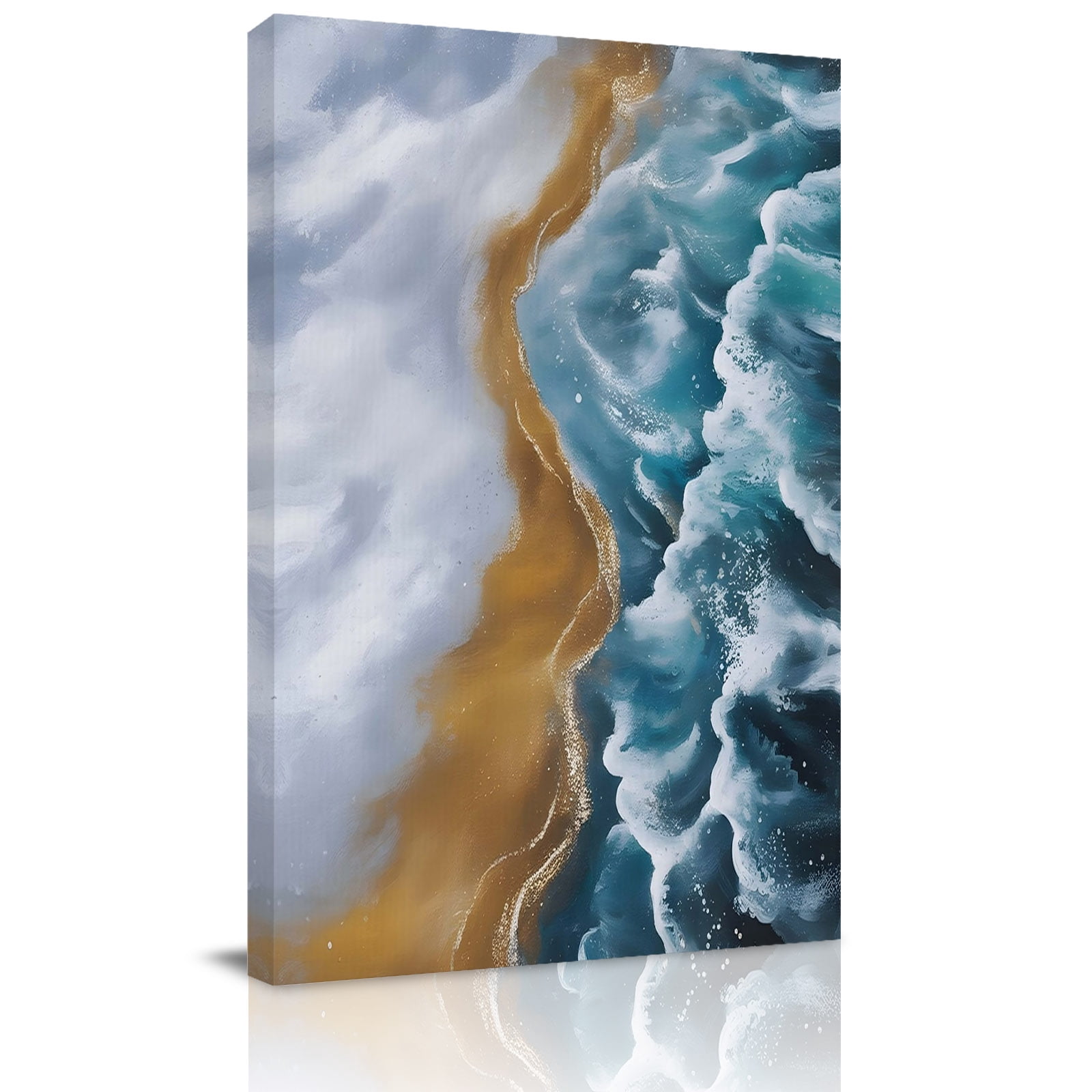 Blue Ombre Waves Canvas Wall Art for Living Room, Abstract Watercolor ...