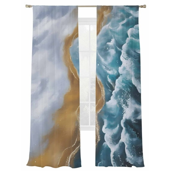 Blue Ombre Waves Sheer Curtains for Living Room Bedroom, Abstract ...