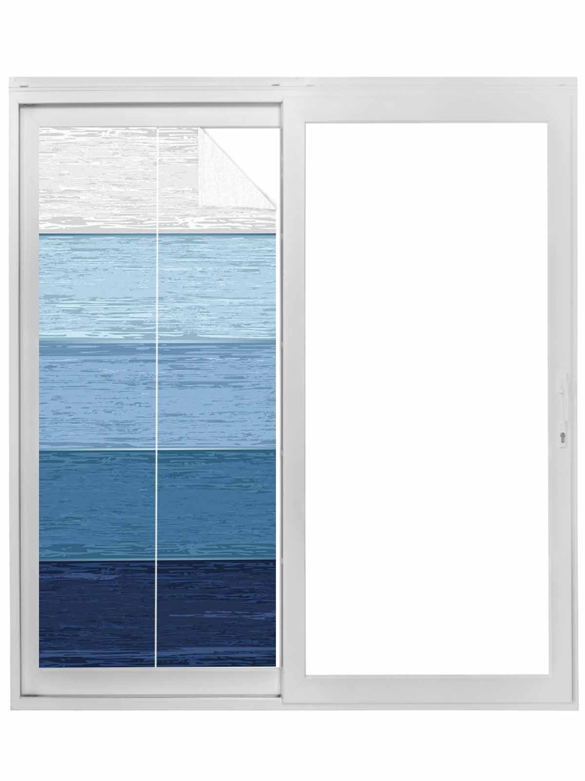 Blue Ombre Window Privacy Film, Farmhouse Vintage Wooden Striped Static ...