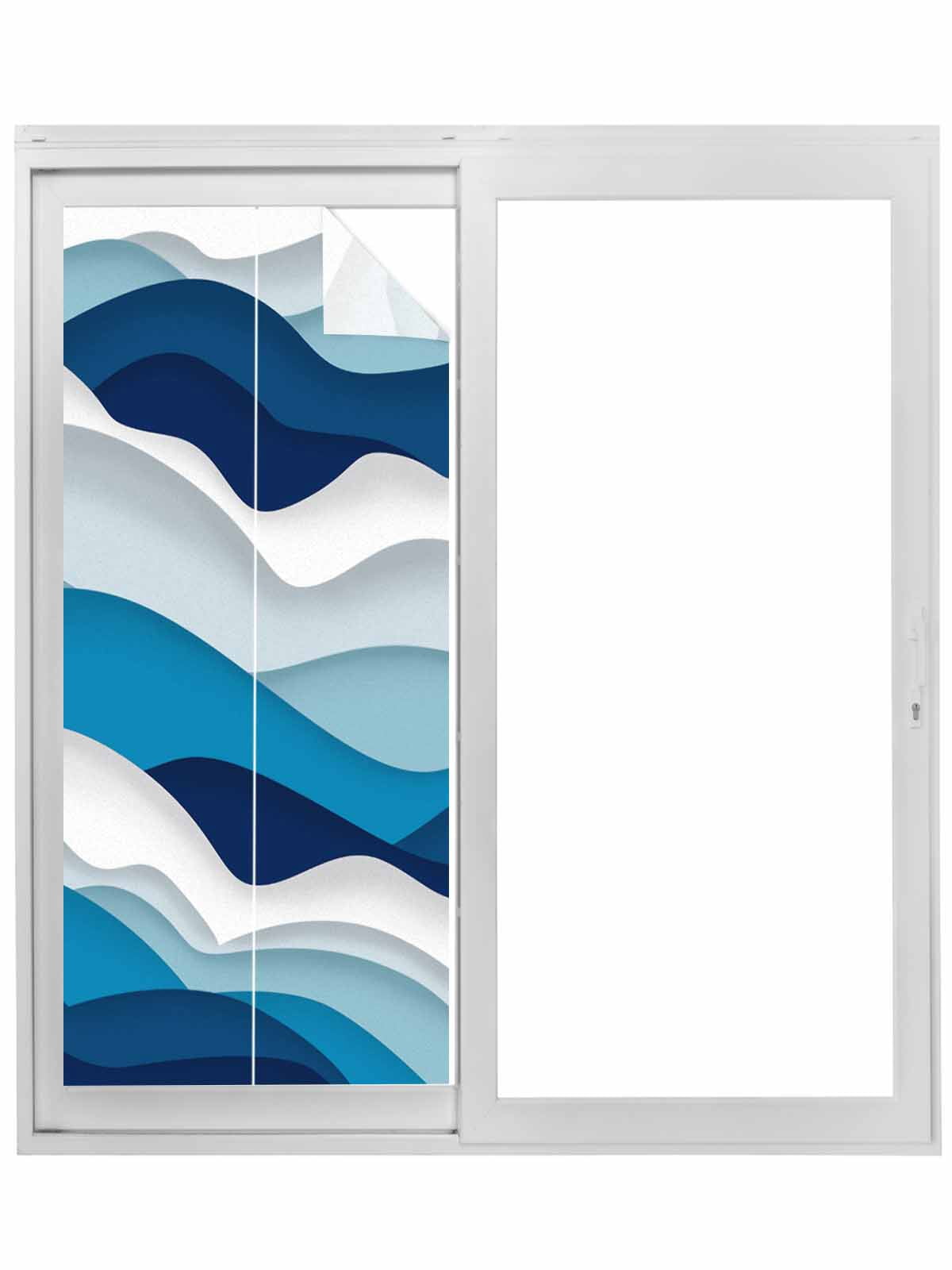 Blue Ombre Window Privacy Film, Modern Geometric Abstract Art Moire ...
