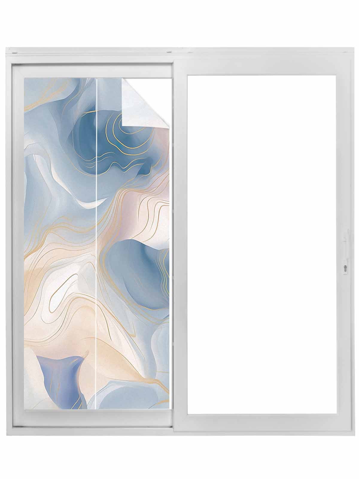 Blue Ombre Window Privacy Film, Modern Geometric Yellow Lines Abstract ...