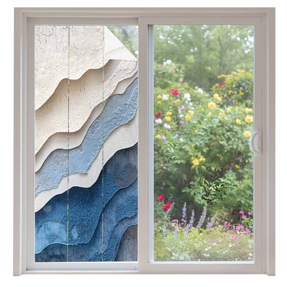 Blue Ombre Window Privacy Film, Modern Wave Abstract Art Static Cling ...