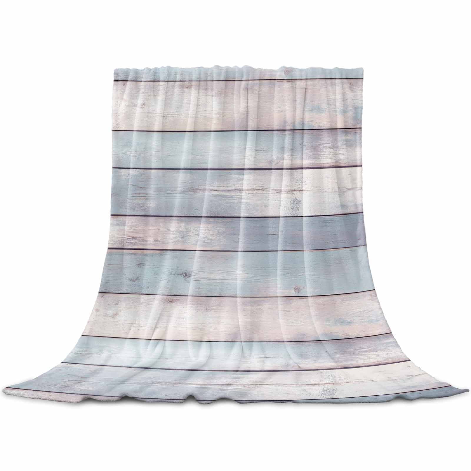 Blue Ombre Wooden Flannel Blanket for Bed, Farmhouse Abstract Art Striped Soft Cozy Warm Couch ...