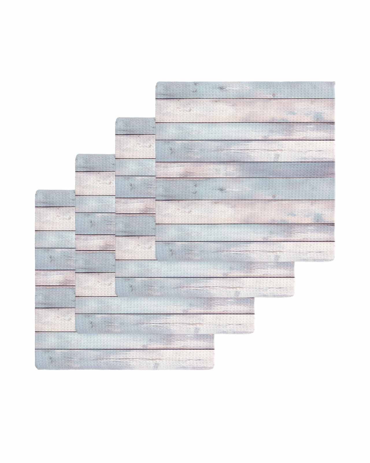 Blue Ombre Wooden Kitchen Dish Towels for Drying Dishes Set of 4, Farmhouse Abstract Art Striped ...