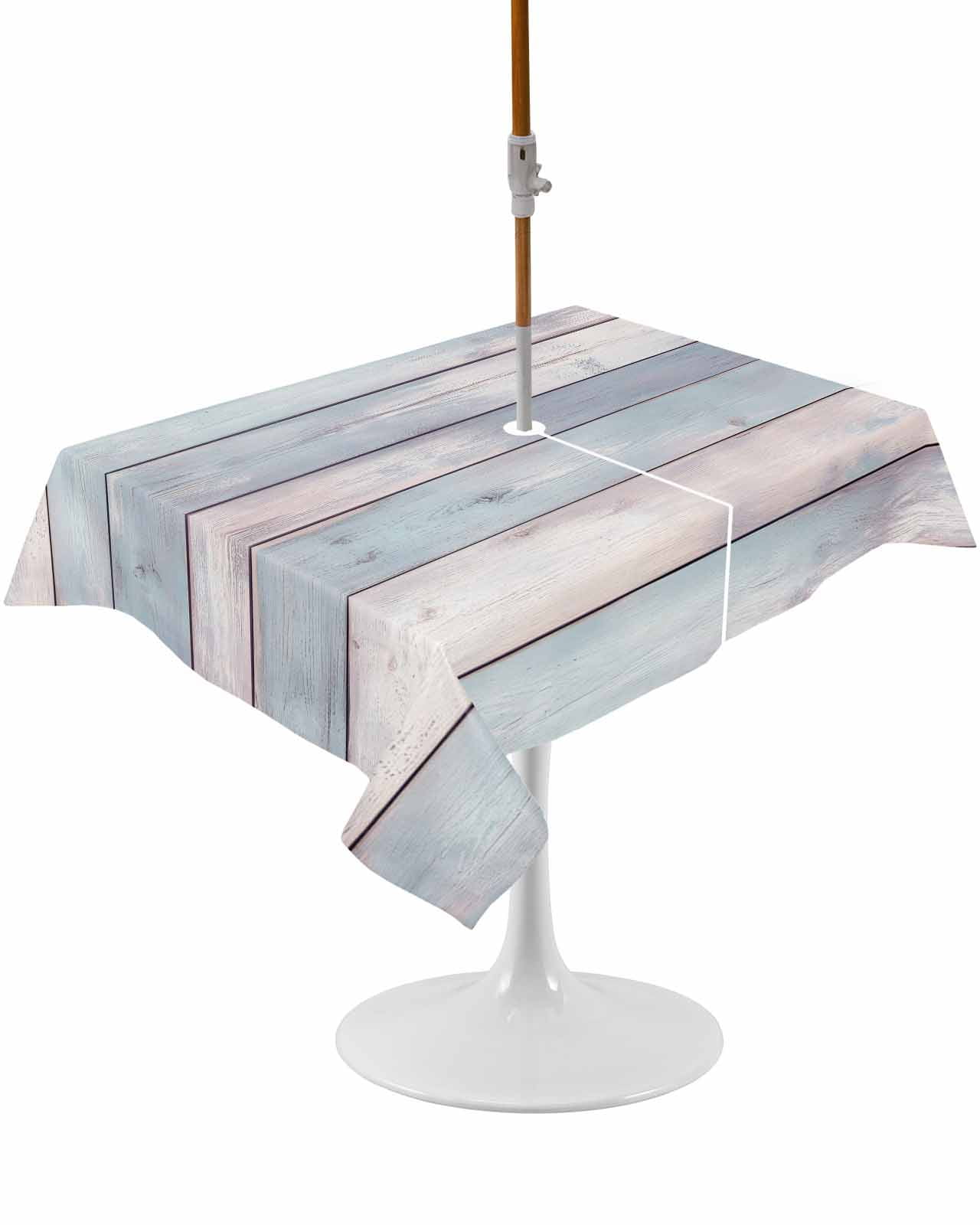 Blue Ombre Wooden Rectangle Outdoor Tablecloth, Waterproof Table Cloth ...