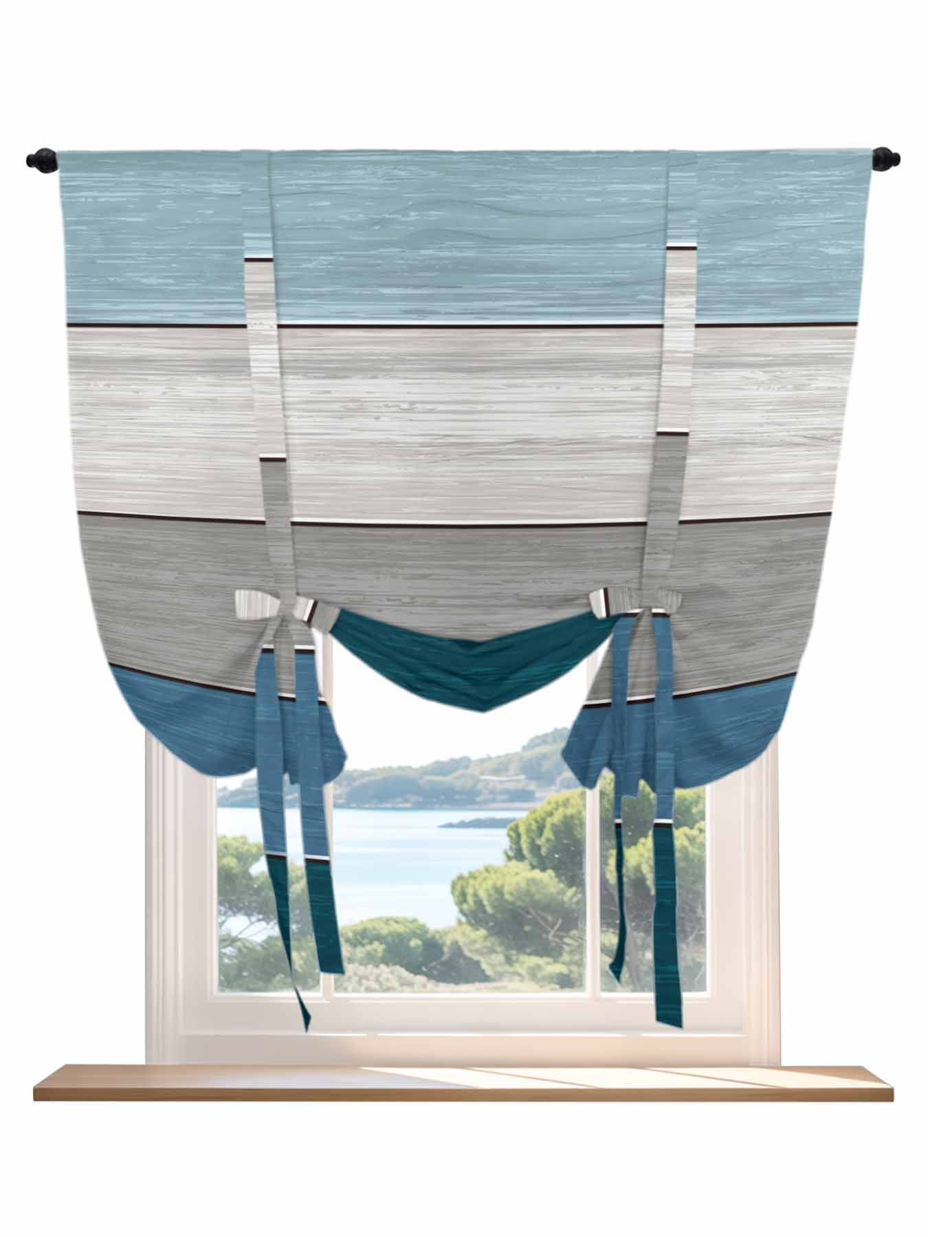 Blue Ombre Wooden Tie Up Curtains for Windows 45 Inch Length Balloon ...