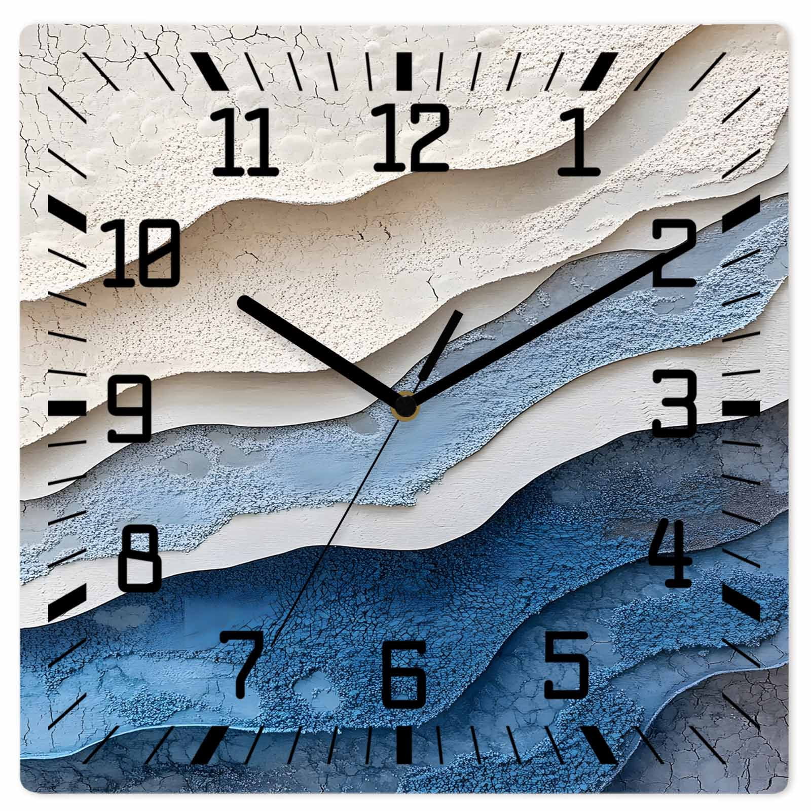Blue Ombre Wooden Wall Clock Silent Non Ticking, Modern Wave Abstract ...