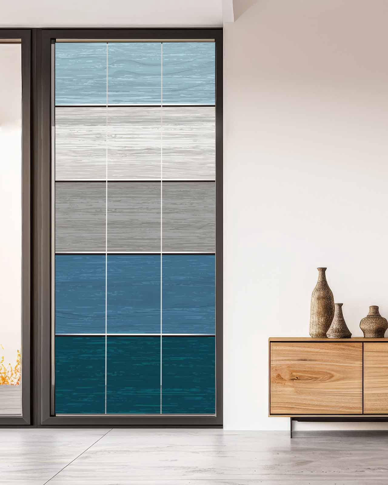 Blue Ombre Wooden Window Privacy Film Stained Glass Window Film ...