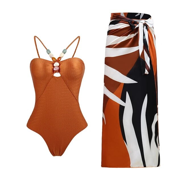 Blue One Shoulder Ruffled Print Floral Swimsuit Set Cover Up Single