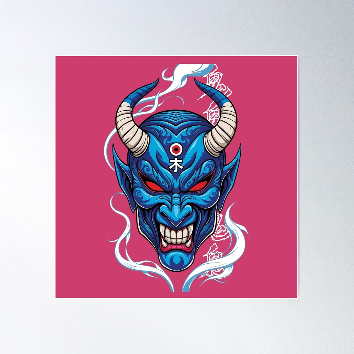 Blue Oni Demon Mask - Japanese Mythology Art Poster Wall Art, Modern ...