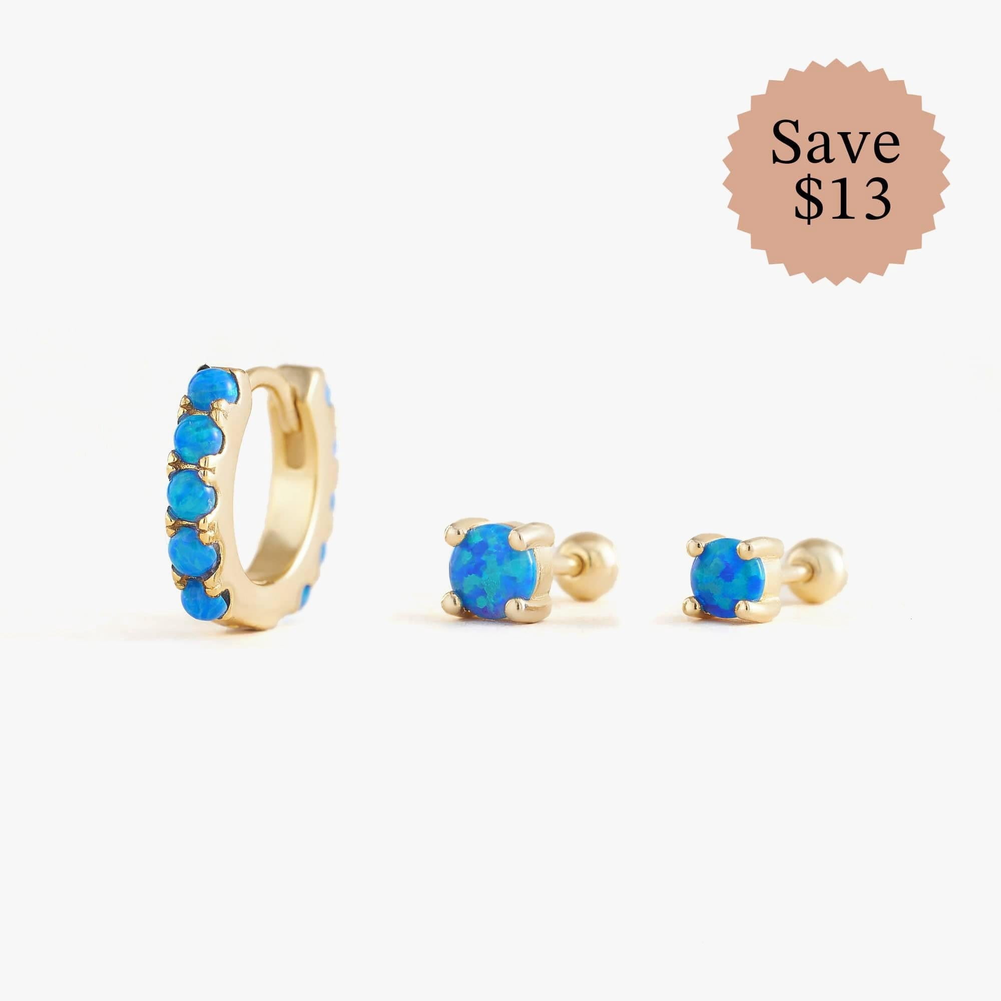 Blue Opal Hoop And Stud Set - Walmart.com