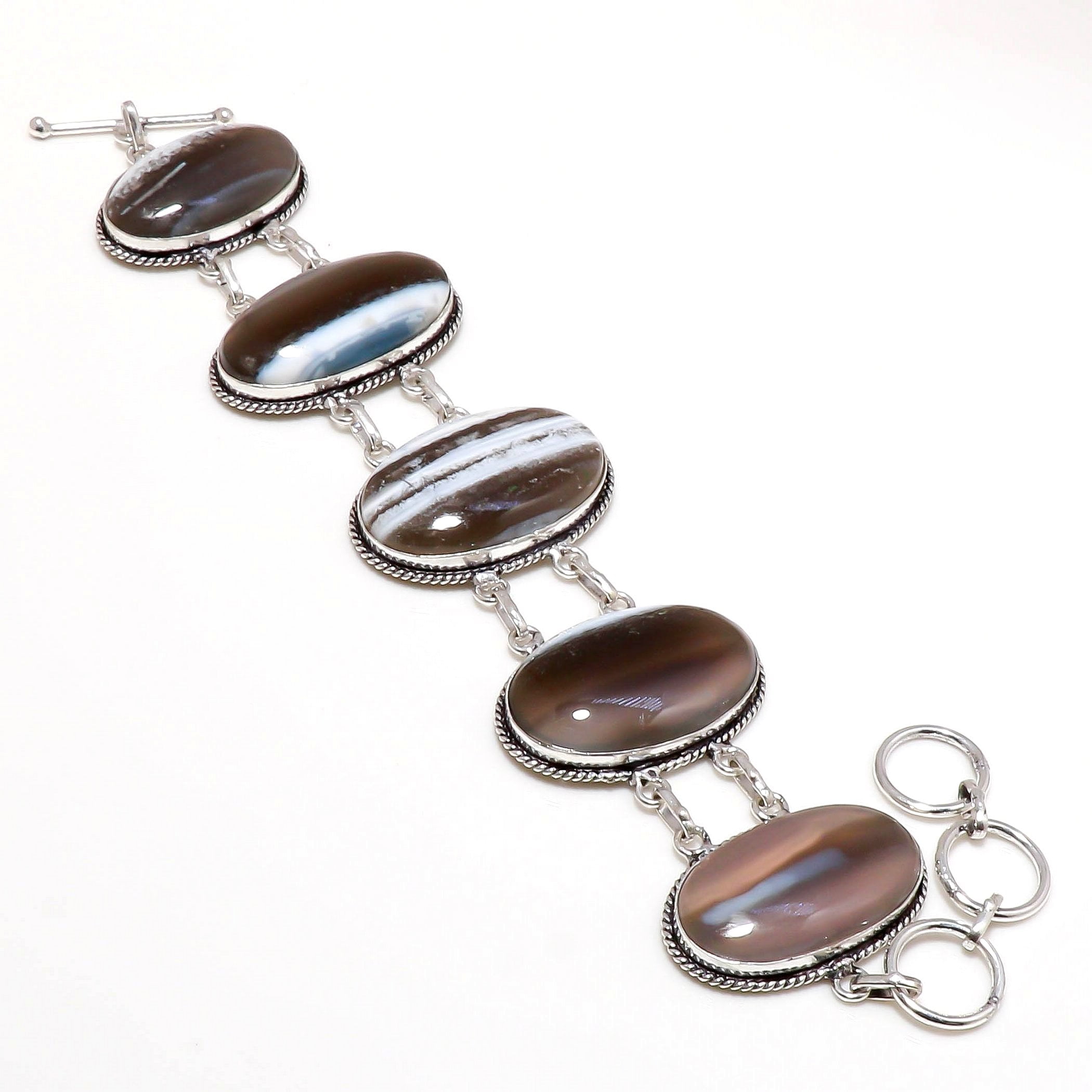 Blue Opal Oval Gemstone Bracelet Handmade Adjustable Chain Jewelry 7-8 ...