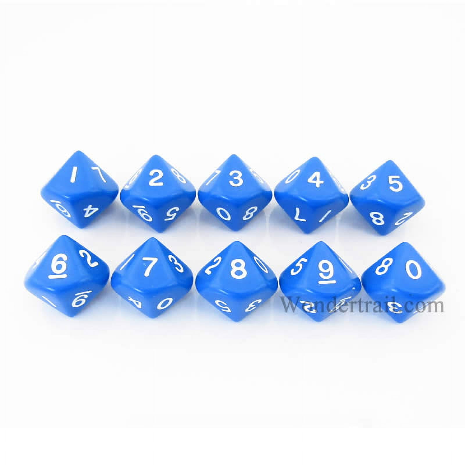 Blue Opaque Dice with White Numbers D10 16mm (5/8in) Pack of 10 Koplow ...