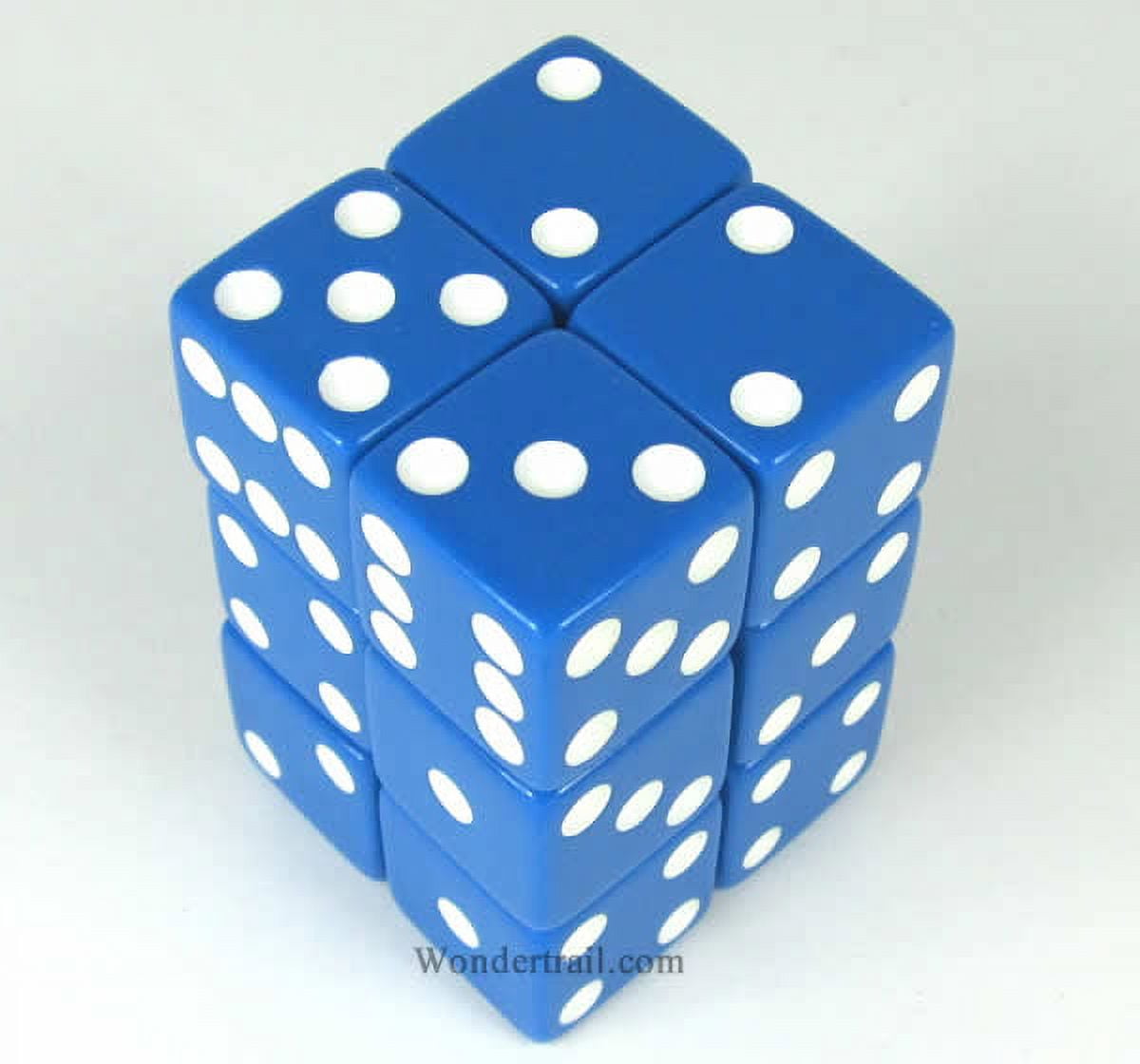 Blue Opaque Dice with White Pips D6 16mm (5/8in) Pack of 12 Koplow ...