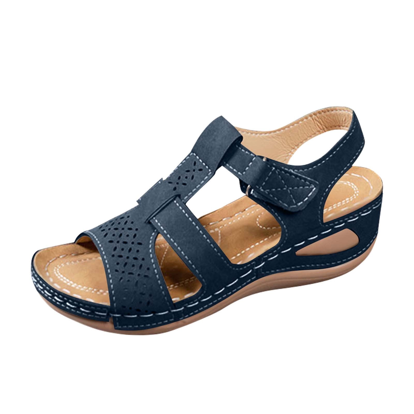 Blue Open Toe Sandals With Platform Base And Wedge Heel For A Versatile ...