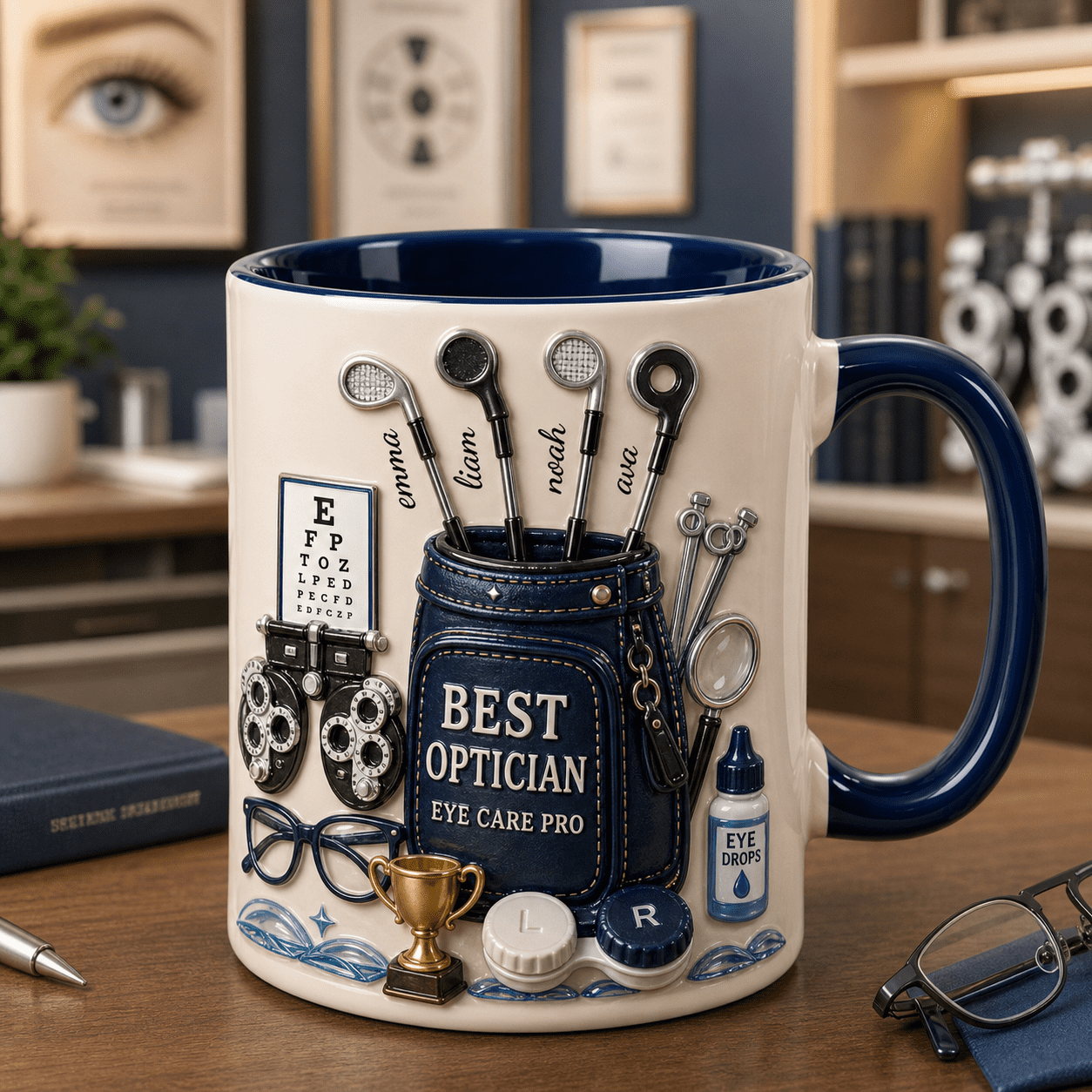 Blue Optician Mug 3D Effect Mug, Custom Eye Care Professional Mug Gift ...