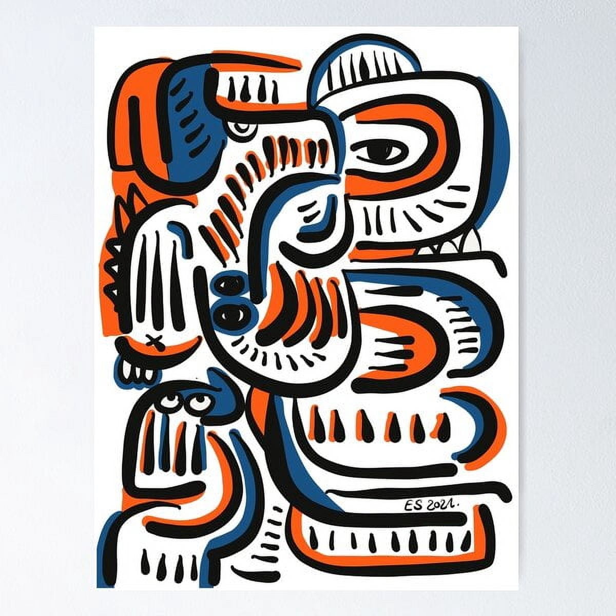 Blue Orange Aztec Graffiti Street Art Creatures By Emmanuel Signorino ...