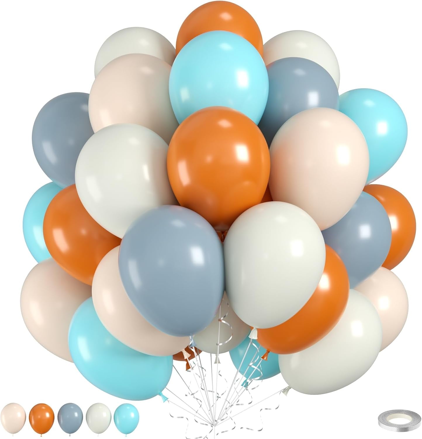 Blue and Orange Balloons, 50pcs Double Stuffed Cream White Balloons ...