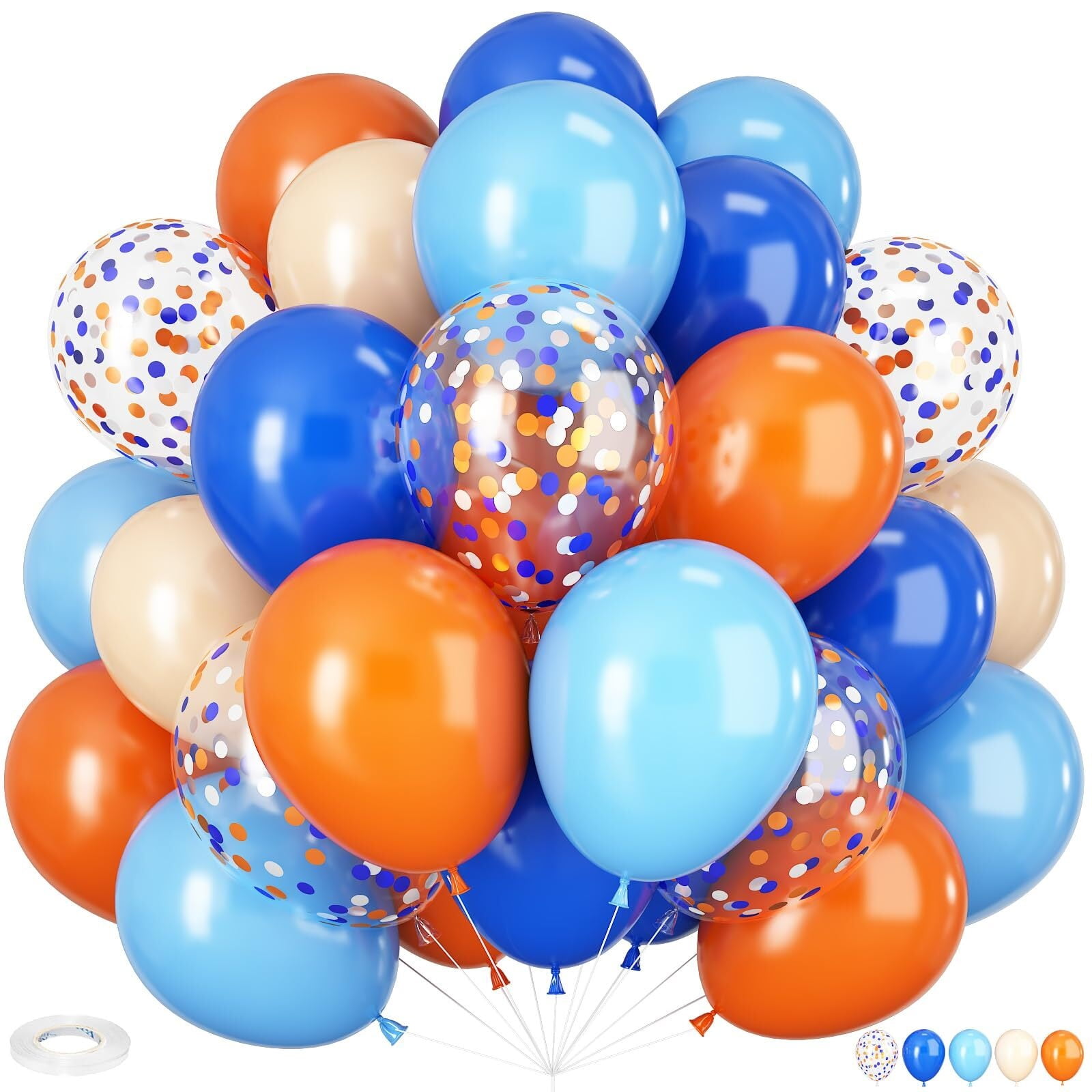 Blue and Orange Balloons, 60PCS 12 Inch Royal Blue Light Blue Beige Confetti Balloons for Kids ...