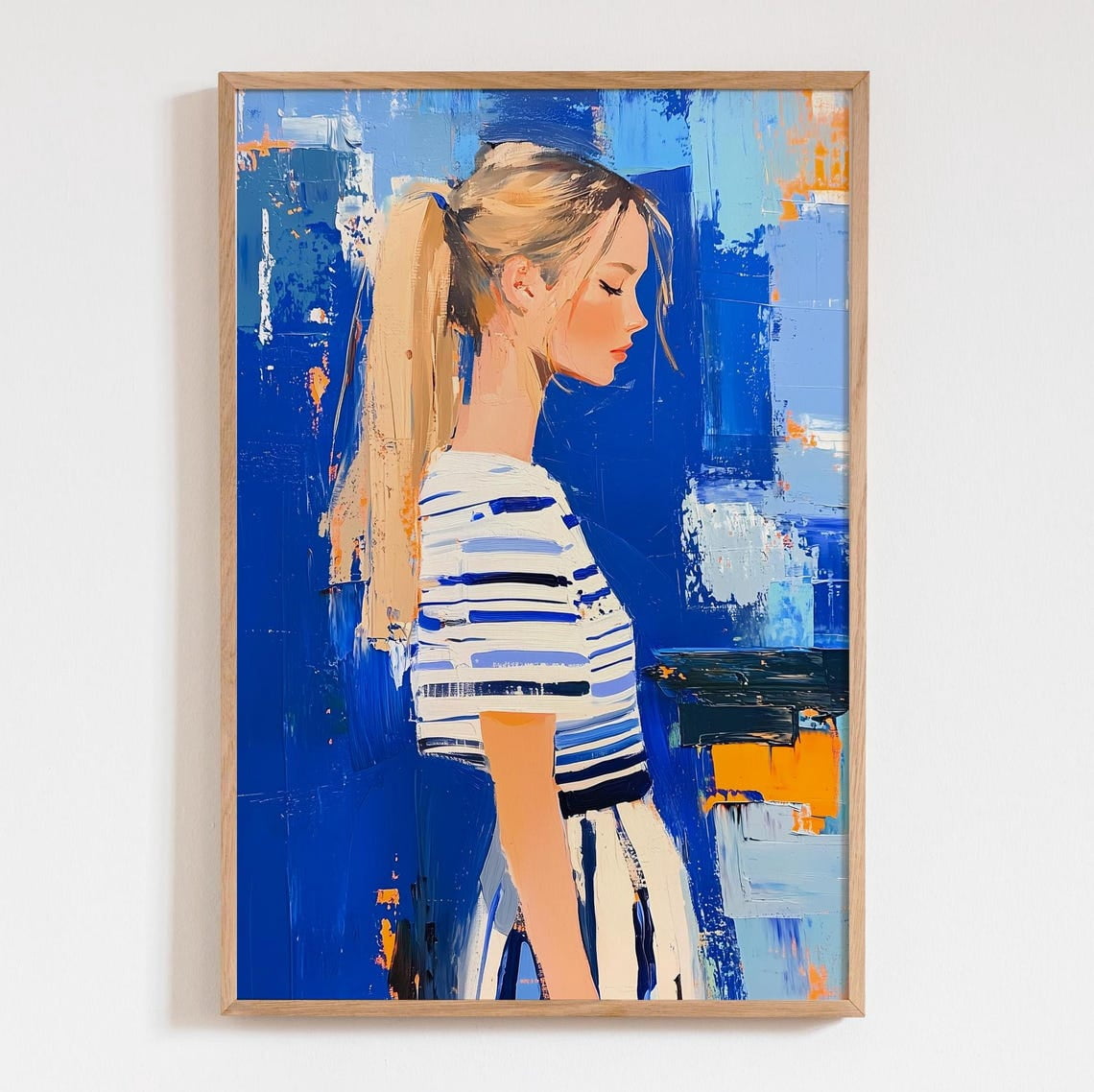 Blue Orange Blond Woman Colorful Acrylic People Unframed Paper Print ...
