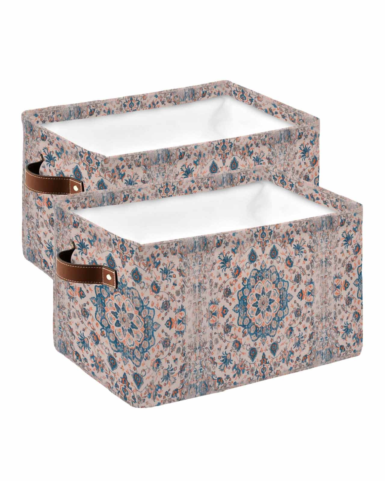 Blue Orange Boho Vintage Large Storage Baskets Bins Southwestern Ethnic Mexican Flowers ...