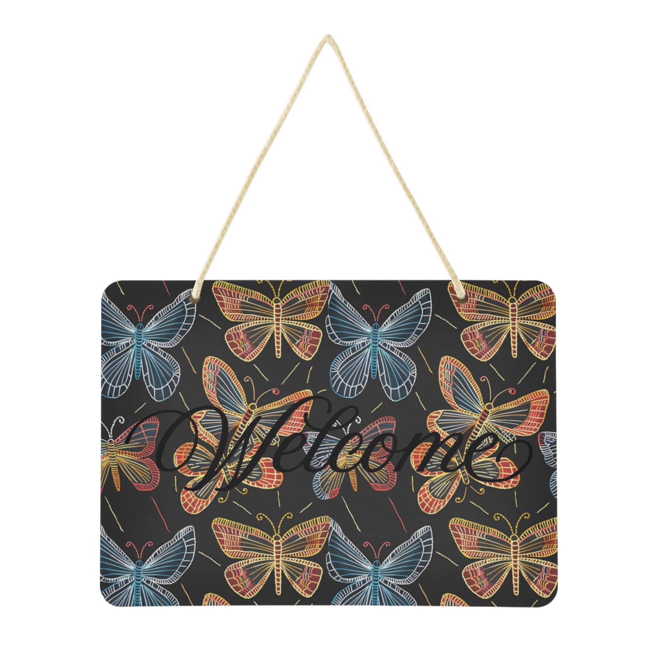 Blue Orange Butterflies Welcome Sign Front Door PVC 14x10 inch Hanger ...