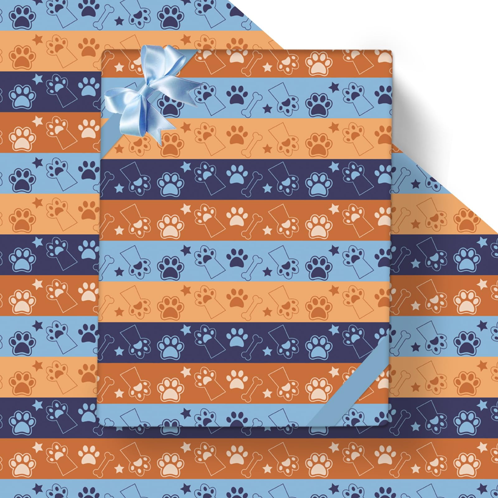 Blue Orange DogITSC Wrapping Paper, 8 Sheets Cartoon Puppy Patterns ...