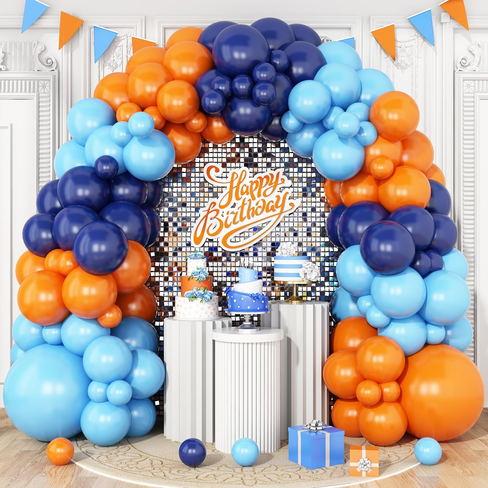 Blue and Orange FEV6 Balloon Arch Kit, Navy blue and orange Balloon Garland Kit, Blue and Orange ...