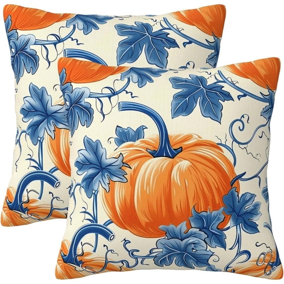Blue and Orange Fall Pillow Covers 20x20 Inch Set of 2, Fall Decor ...
