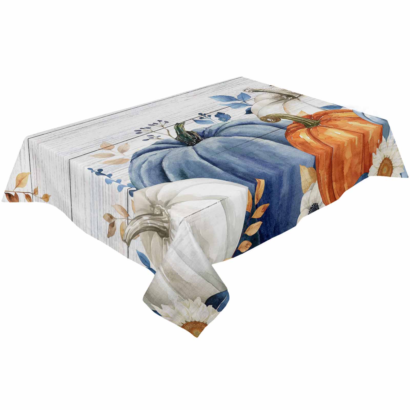 Blue Orange Fall Rectangle Tablecloths 60x90,White Pumpkins ...