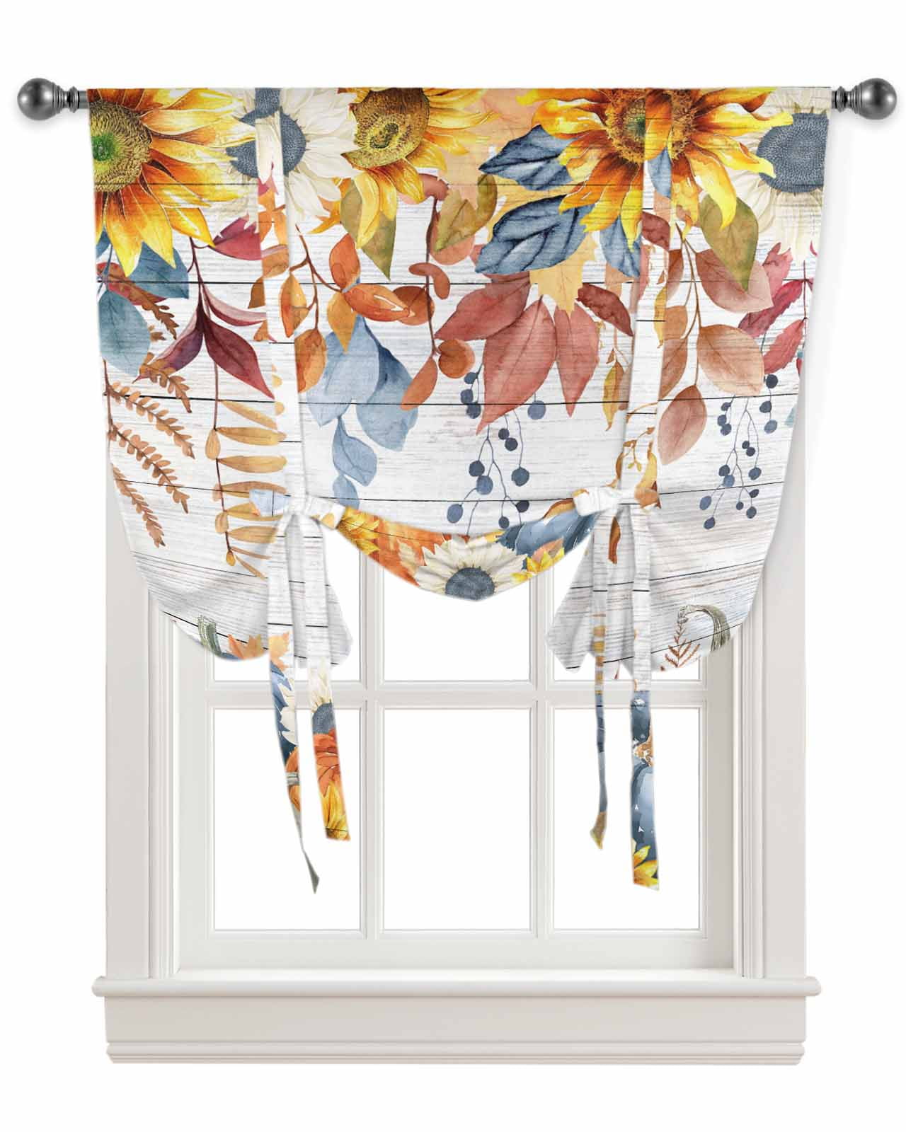 Blue Orange Fall Tie Up Curtains for Kitchen Bathroom Bedroom Windows ...
