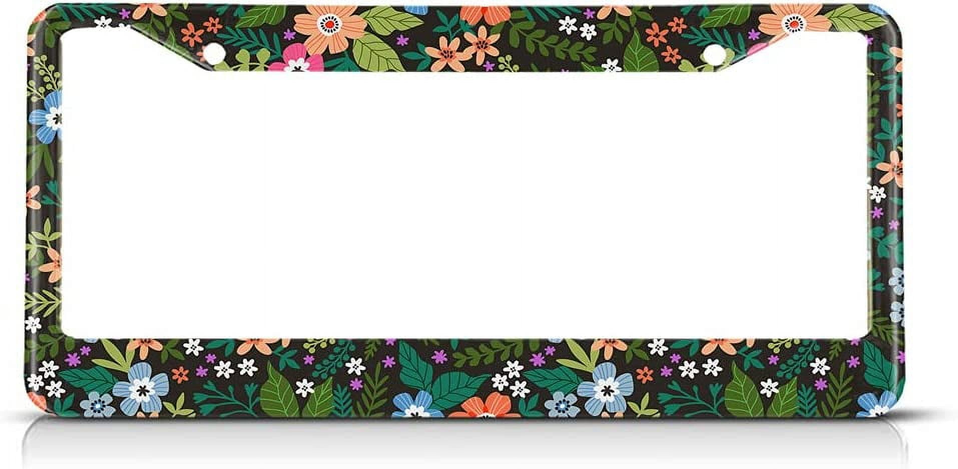 Blue Orange Folk Flowers License Plate Frame Colorful Daisy Novelty ...