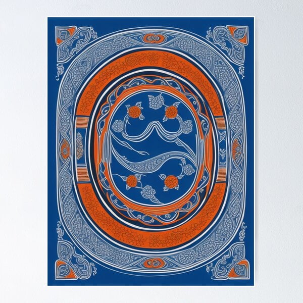 Blue & Orange Meander Poster Wall Art, Modern Wall Decor For Living ...