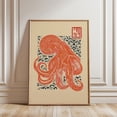 Blue Orange Octopus Poster Japanese Linocut Illustration Sea Art ...