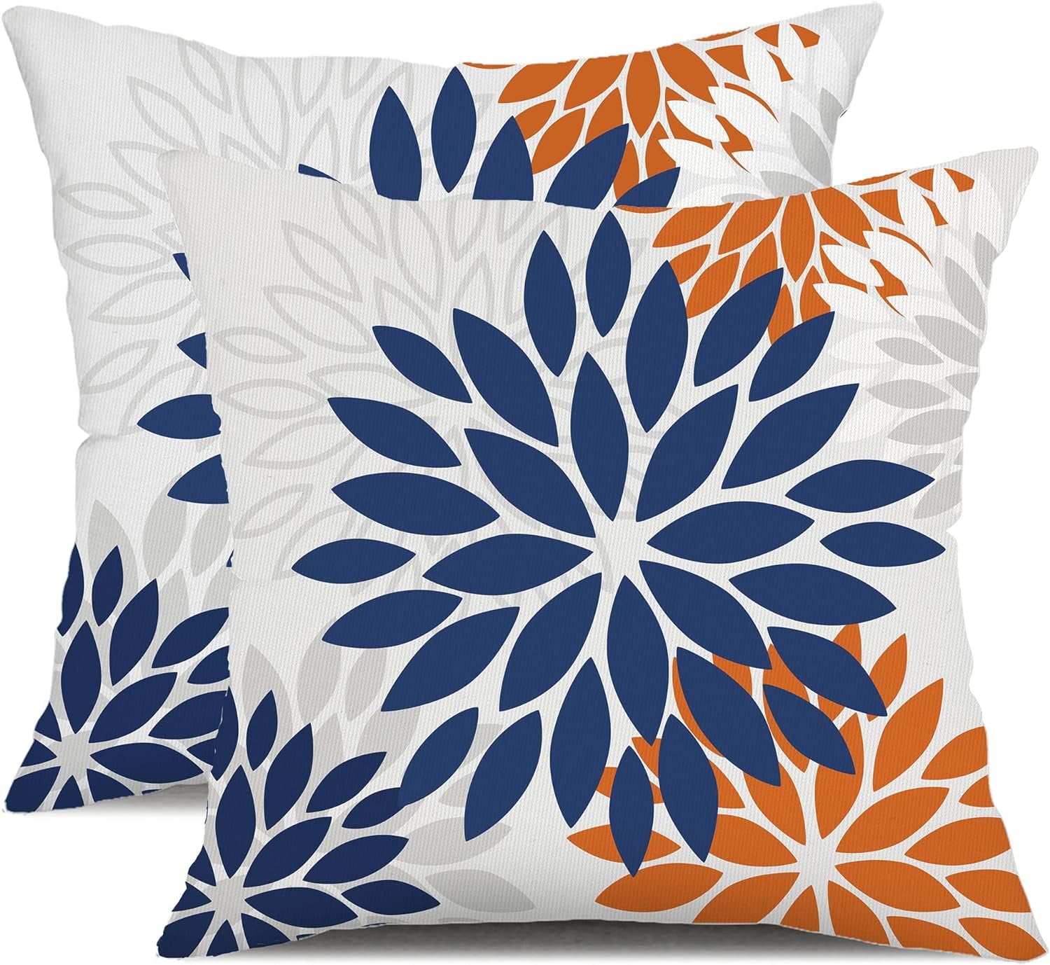 Blue Orange Outdoor Flower Pillow Covers 16x16 Inch Set of 2 White ...