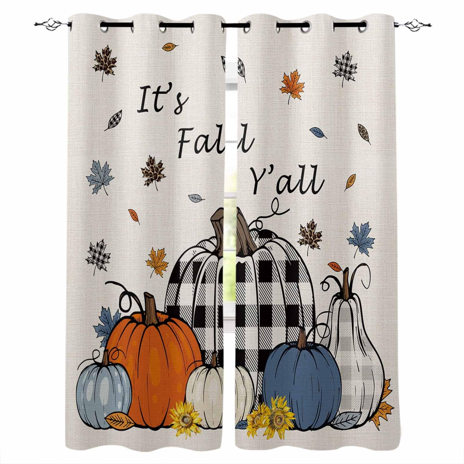 Blue Orange Pumpkins Fall Blackout Curtains | Light Blocking Print ...