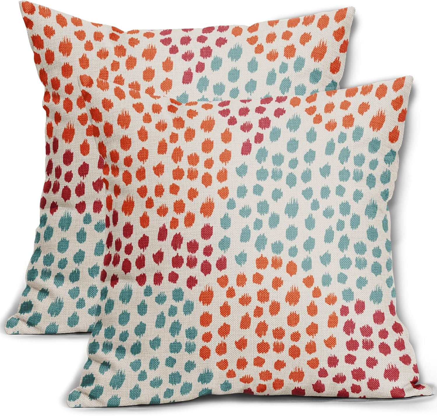 Blue Orange Red Pillow Covers 16x16 Set of 2 Fall Colored Art Dot ...