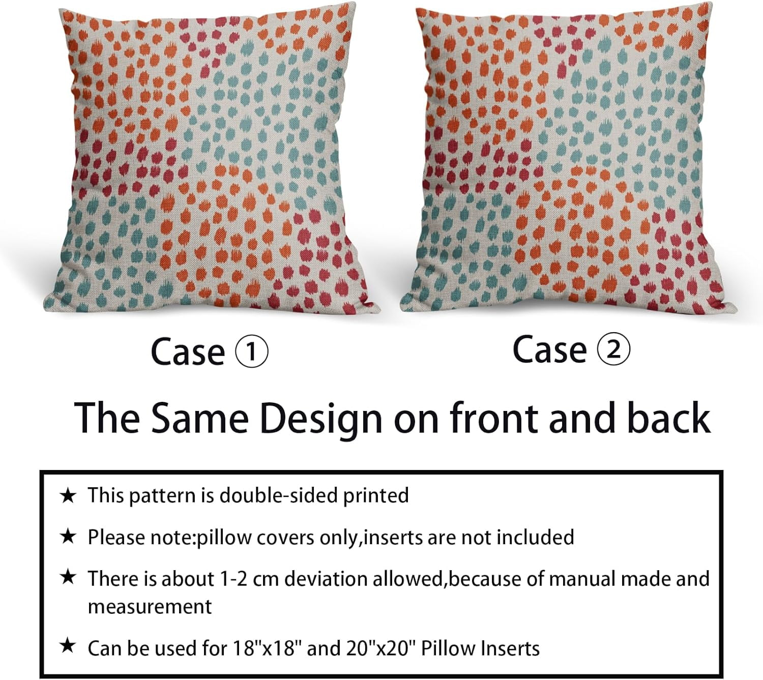 Blue Orange Red Pillow Covers 18x18 Set of 2 Fall Colored Art Dot ...
