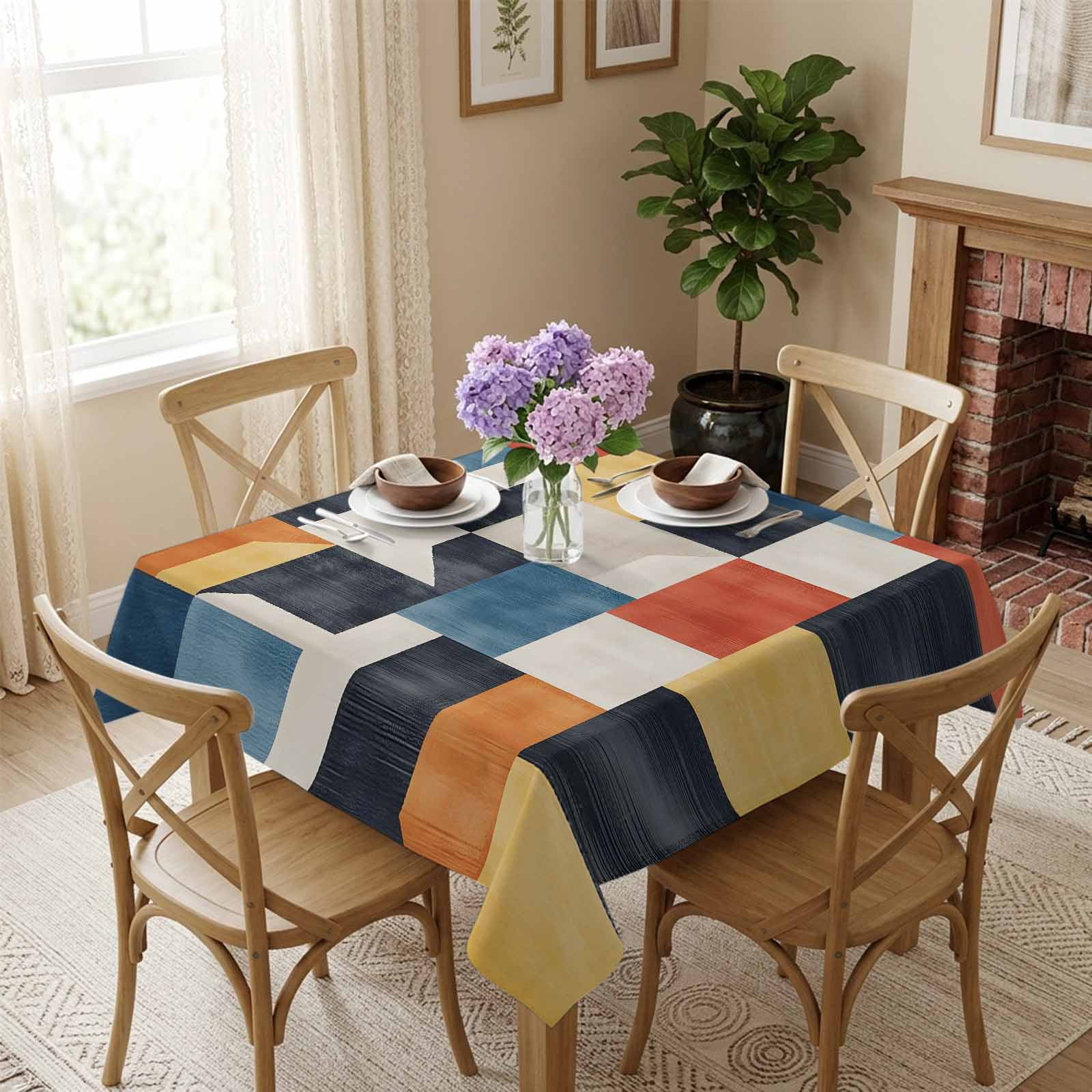 Blue Orange Red Square Tablecloth 54x54 Inch Abstract Style Waterproof ...