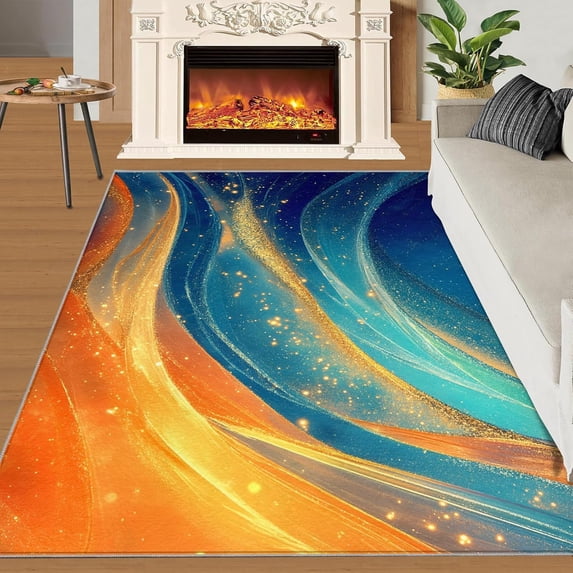 Blue Orange Rugs for Bedroom,Rugs for Living Room, Marble Rug Room ...