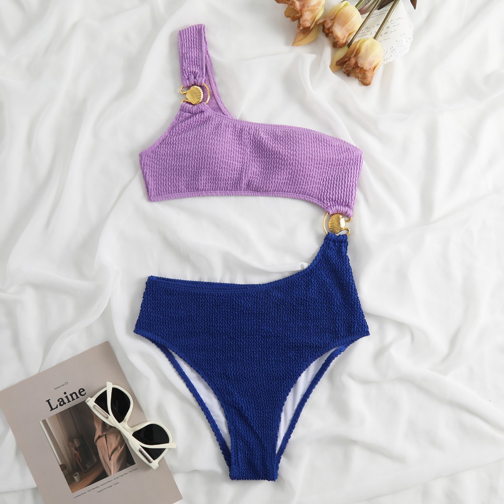 Blue Orange Swimsuit 2024 Women High Waist One Piece Hollow Sexy ...