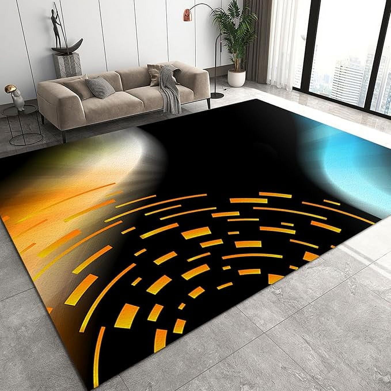 Blue Orange Vortex Geometry Area Rug, Modern Art Technology Home Rugs ...