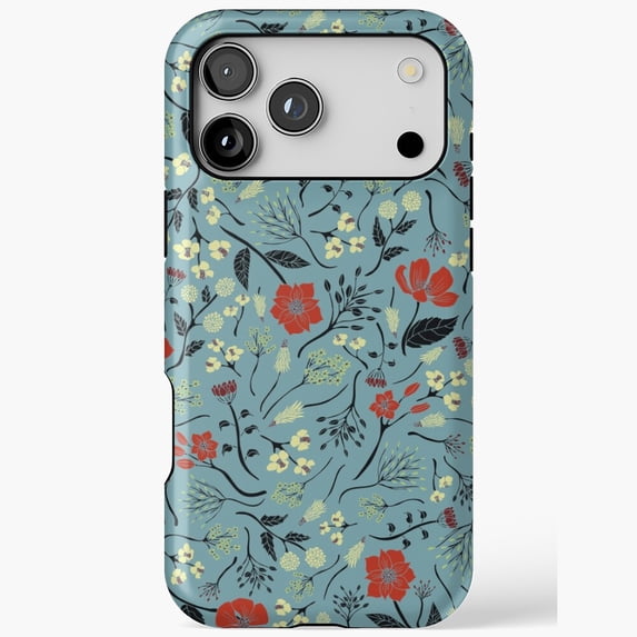 Blue Orange White Floral Print Art iPhone Case 17 16 15 14 13 12 11 Pro ...
