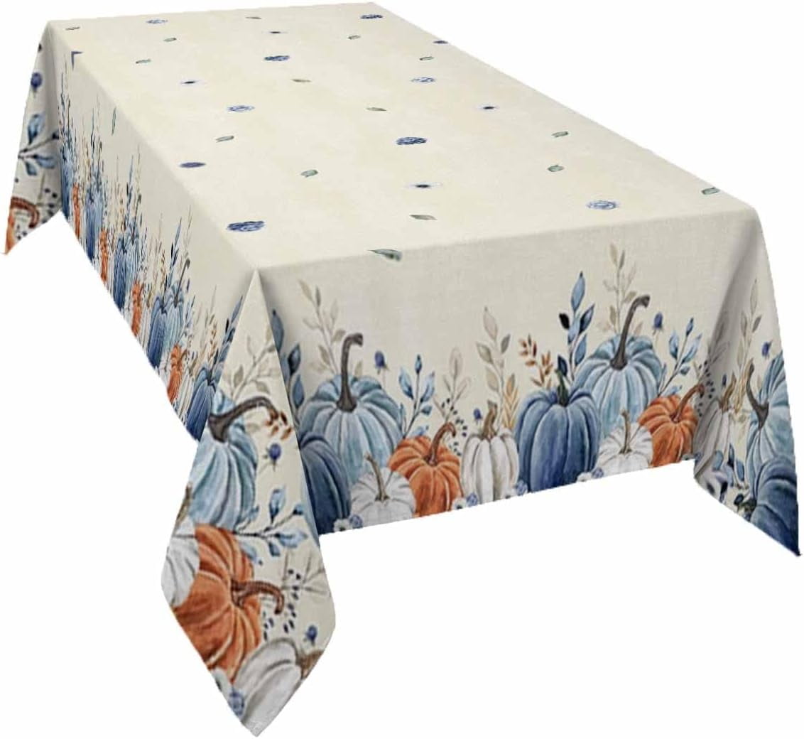 Blue Orange White Pumpkin Tablecloth Waterproof for Round/Rectangle ...